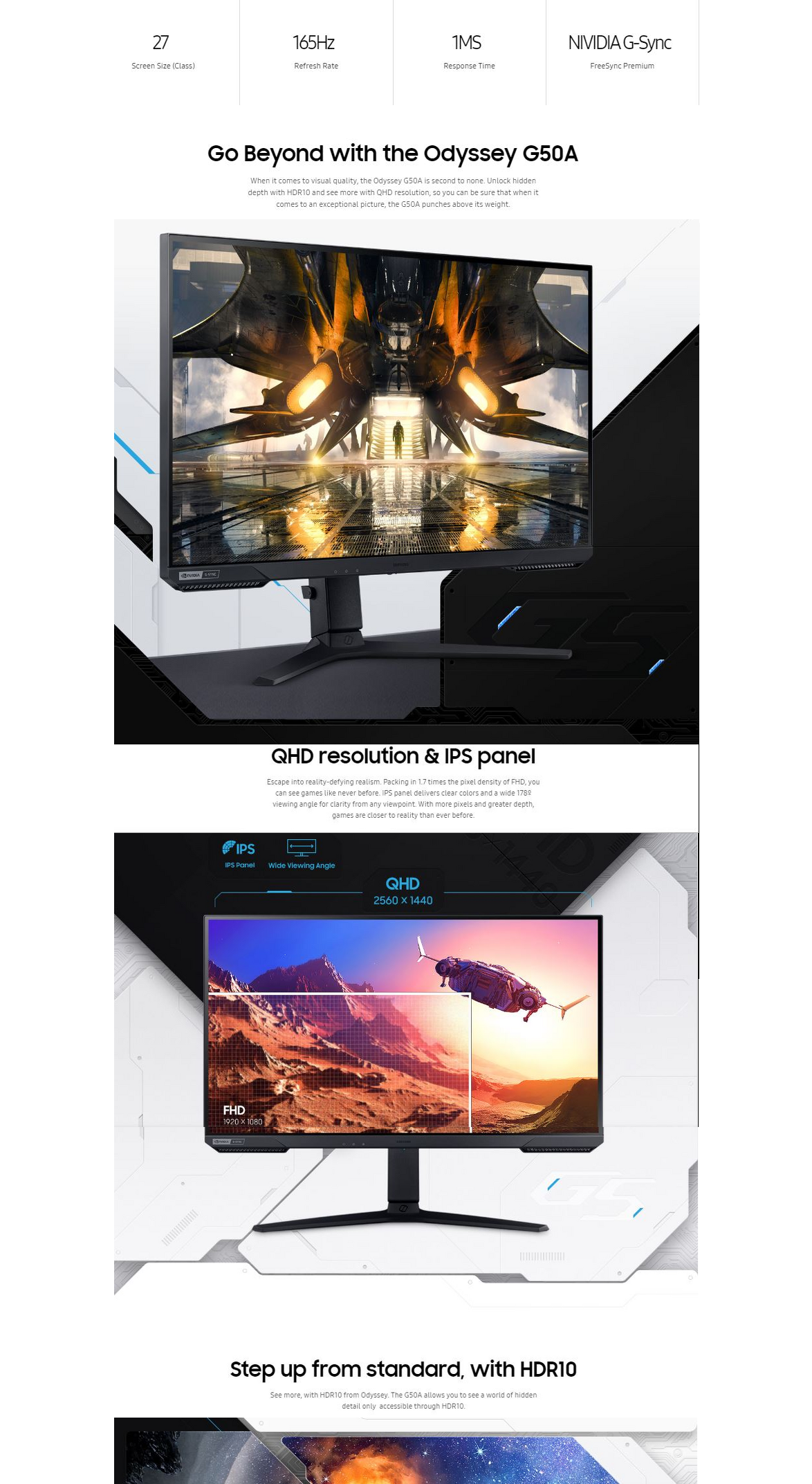 SAMSUNG ODYSSEY G50A GAMING MONITOR 27"/32" IPS QHD HDR10 165Hz 1ms ...
