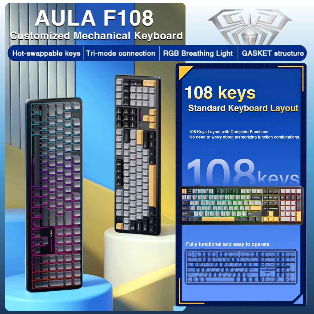 AULA F108 Customized Mechanical Keyboard 108 keys Bluetooth/2.4G/wired ...