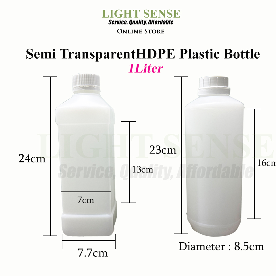 1Liter Semi Transparent HDPE Plastic Bottle with Cap and Insert / Botol ...