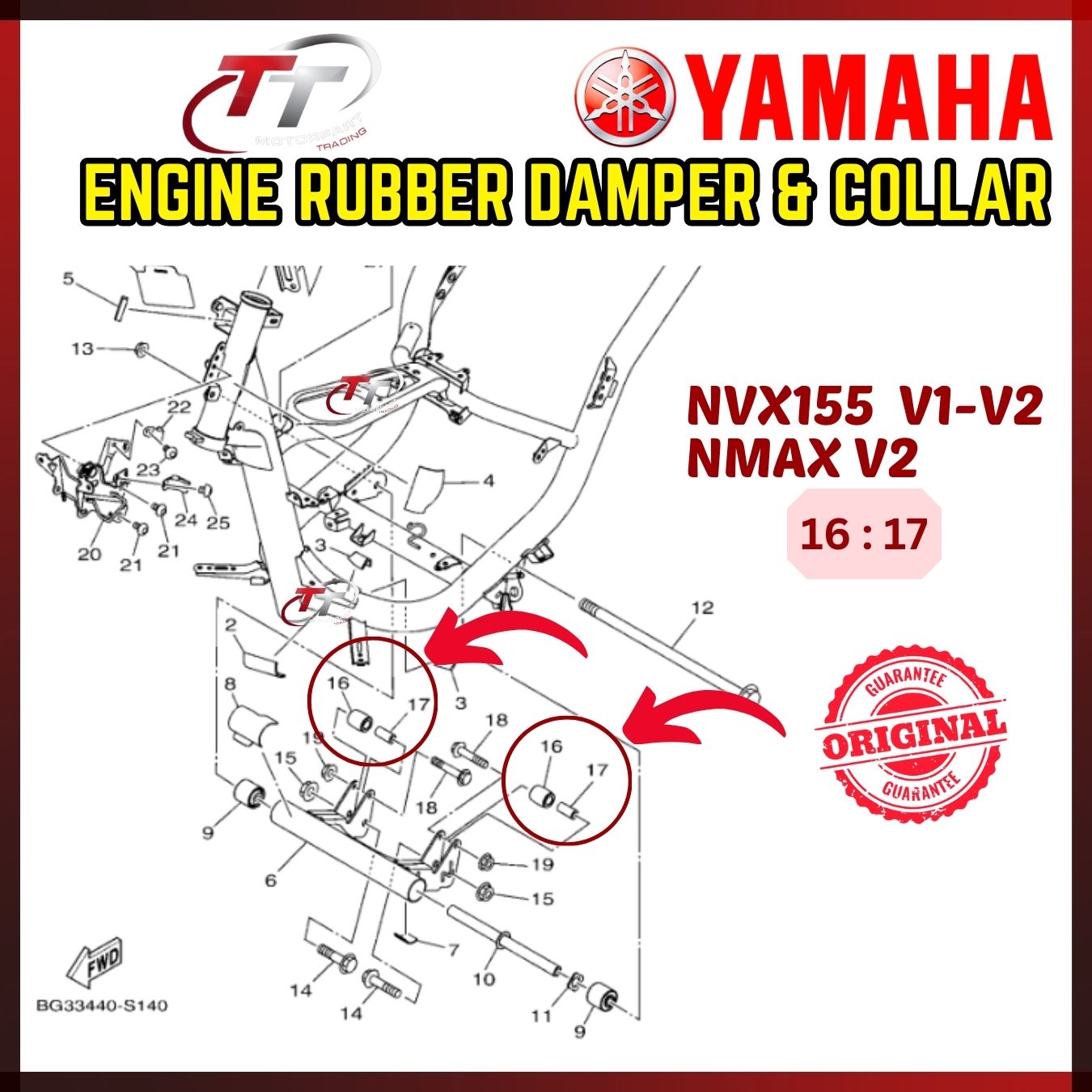 NVX 155 NMAX V1-V2 Engine Mounting Bush Rubber Damper Swing Arm Enjin ...