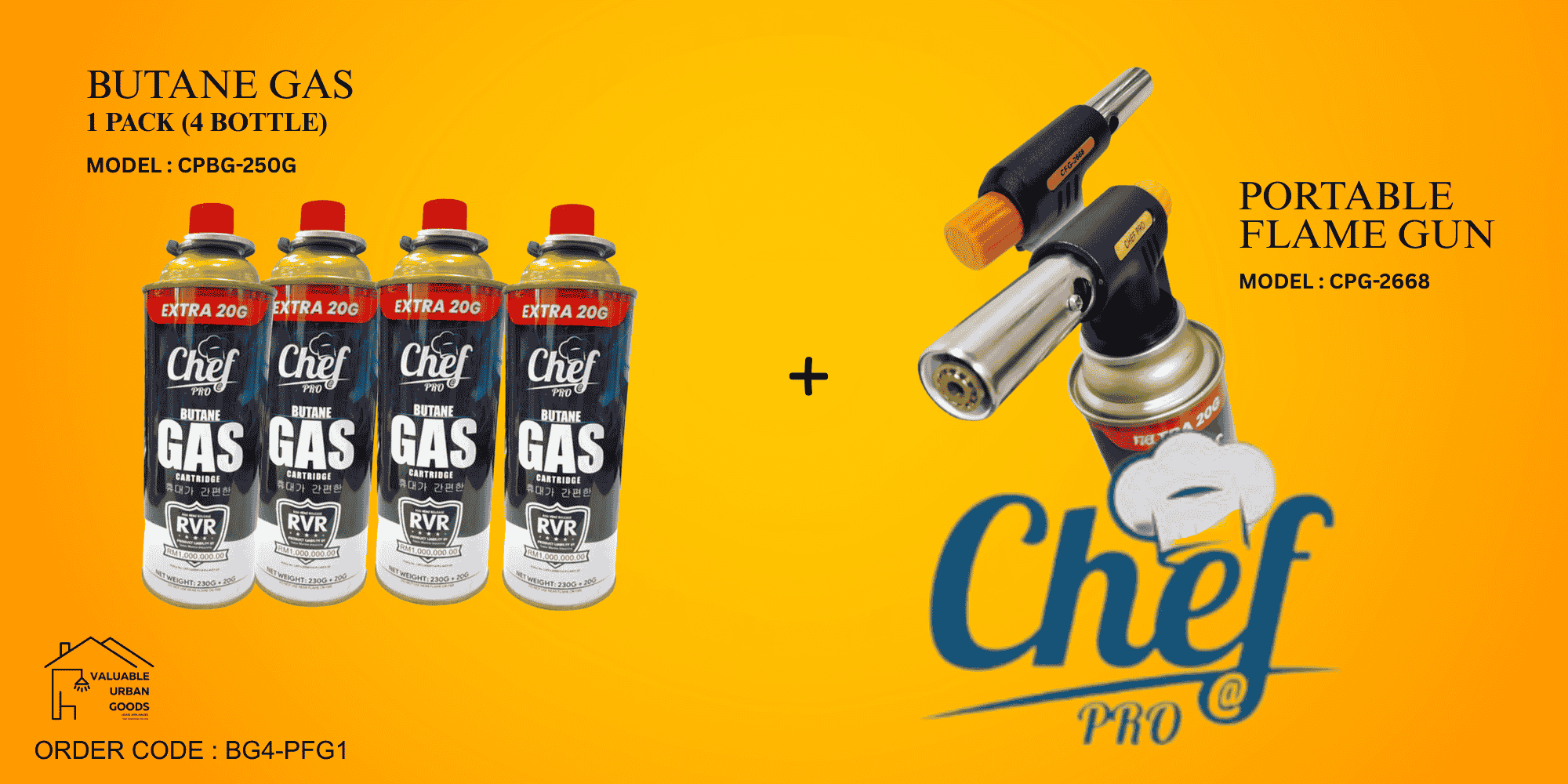 4 bottle 250g Chef Pro Butane Gas Cartridge CP-009BG 230G (+Extra 20G ...