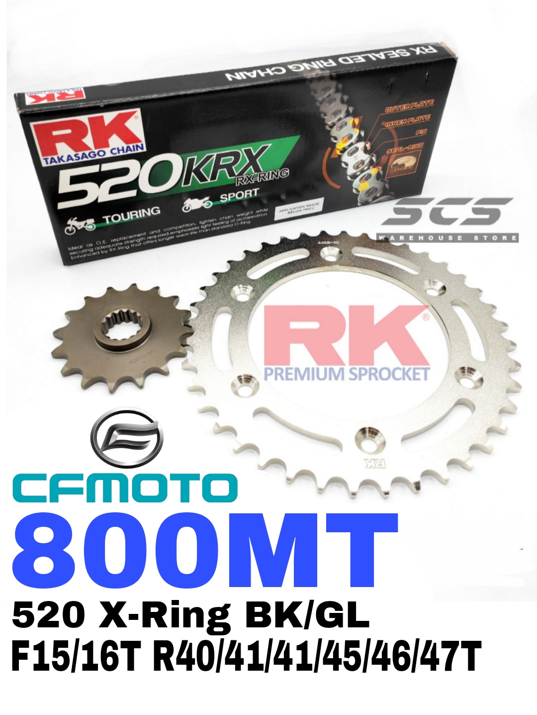 RK Sprocket Set CF MOTO 800MT 520 KRX X-Ring Black Chain 16T-45T MT800 ...