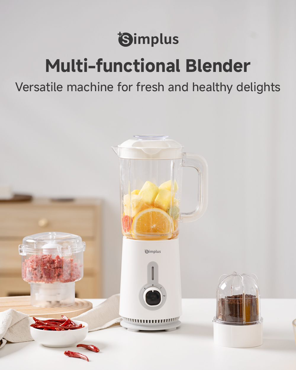 Simplus 1.25L Blender 3 in 1 Food Processor Juicer Meat Grinder Chopper ...
