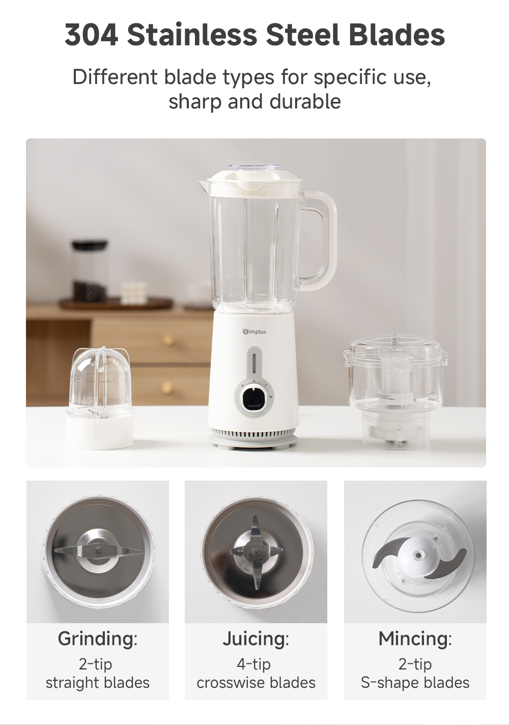 Simplus 1.25L Blender 3 in 1 Food Processor Juicer Meat Grinder Chopper ...