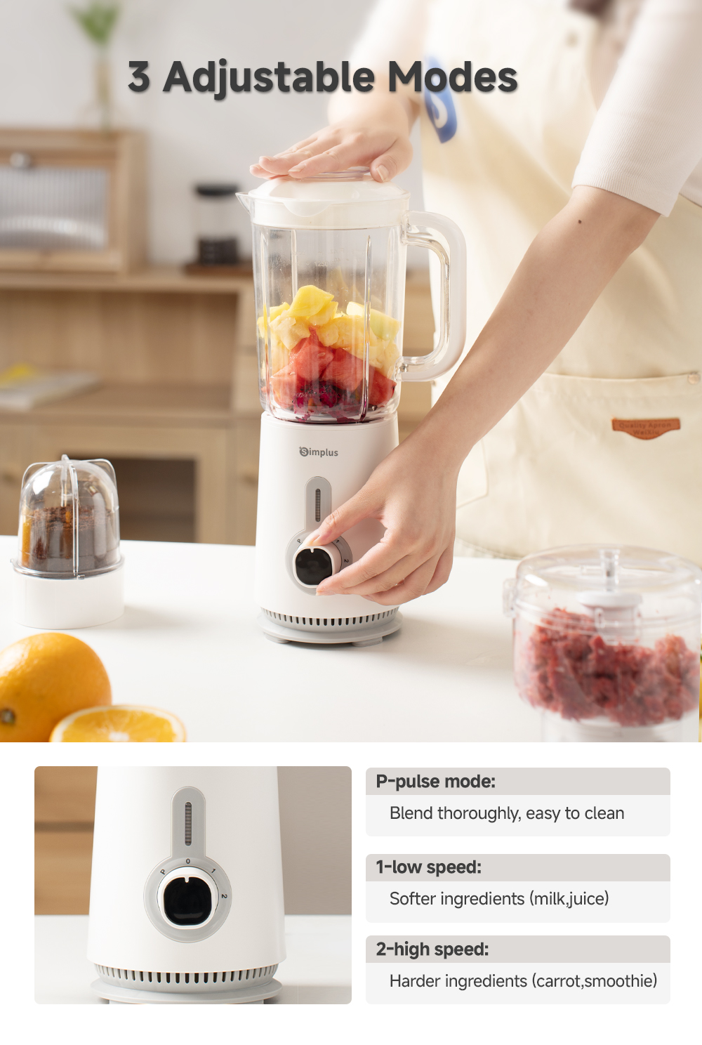 Simplus 1.25L Blender 3 in 1 Food Processor Juicer Meat Grinder Chopper ...