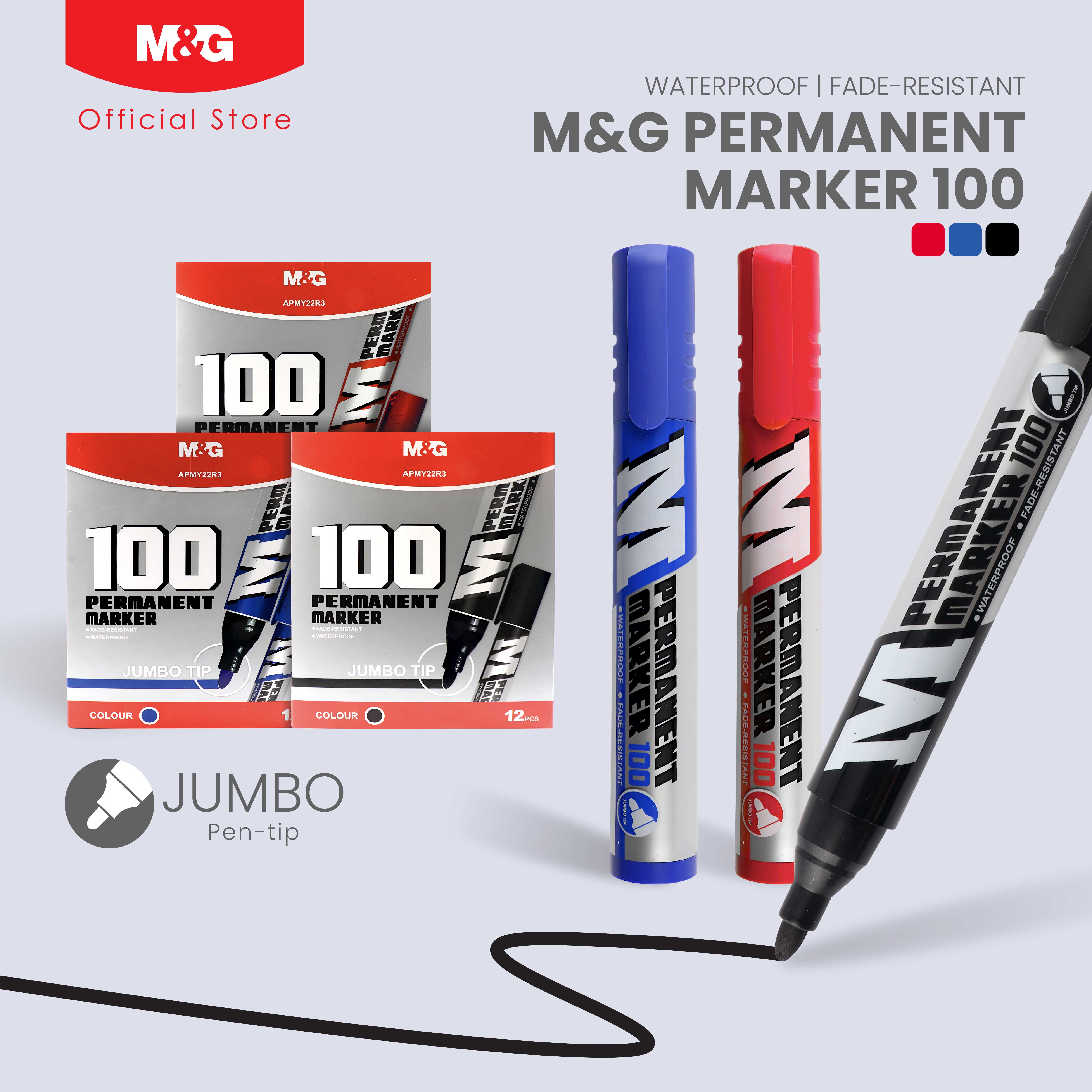 M&G Permanent Jumbo Tip Marker Pen 100 APMY22R3 - Waterproof & Fade ...