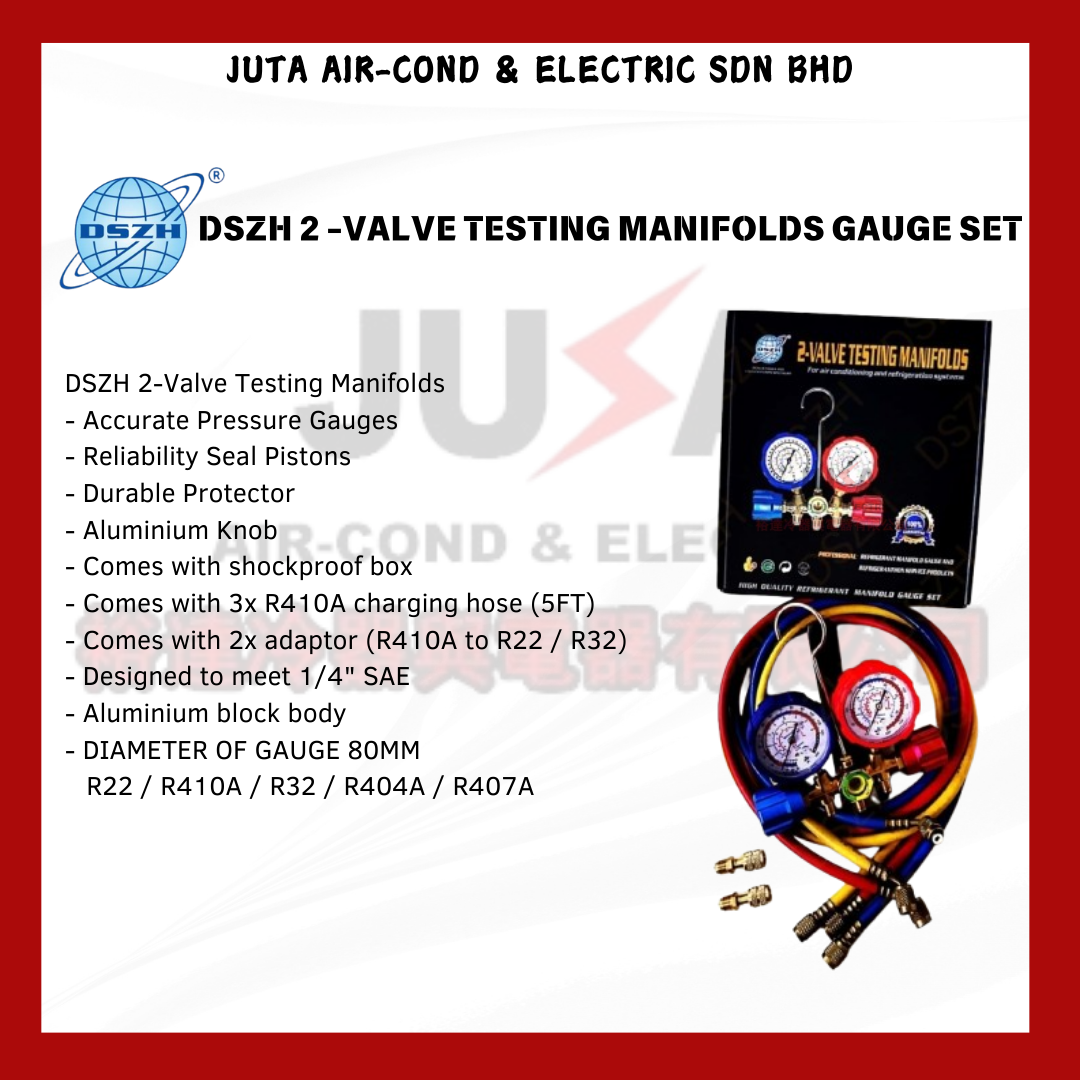 DSZH Manifold Set Gas Meter 2-Valve R32 / R410A / R134A / R22 5FT HOSE C/W ADAPTOR | Shopee Malaysia