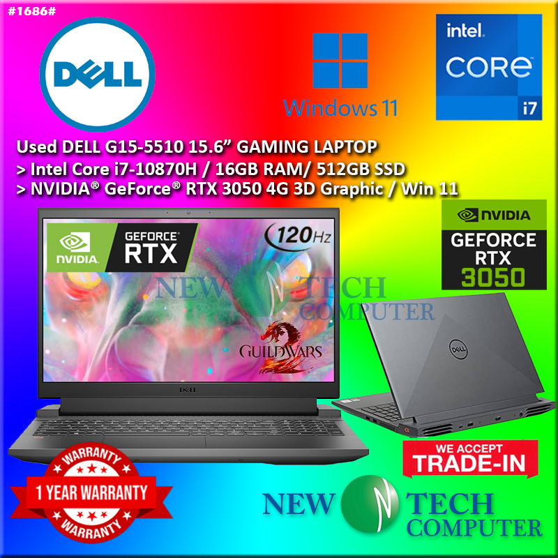 #1686 Used DELL G15 5510 Gaming Laptop Intel Core i7-10870H 16GB 512GB ...