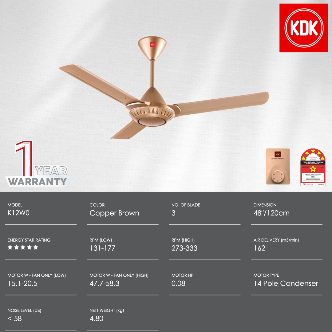 KDK K12V0(48"/120cm) / EUROWIND(56"/140cm) Kipas Siling Ceiling Fan ...