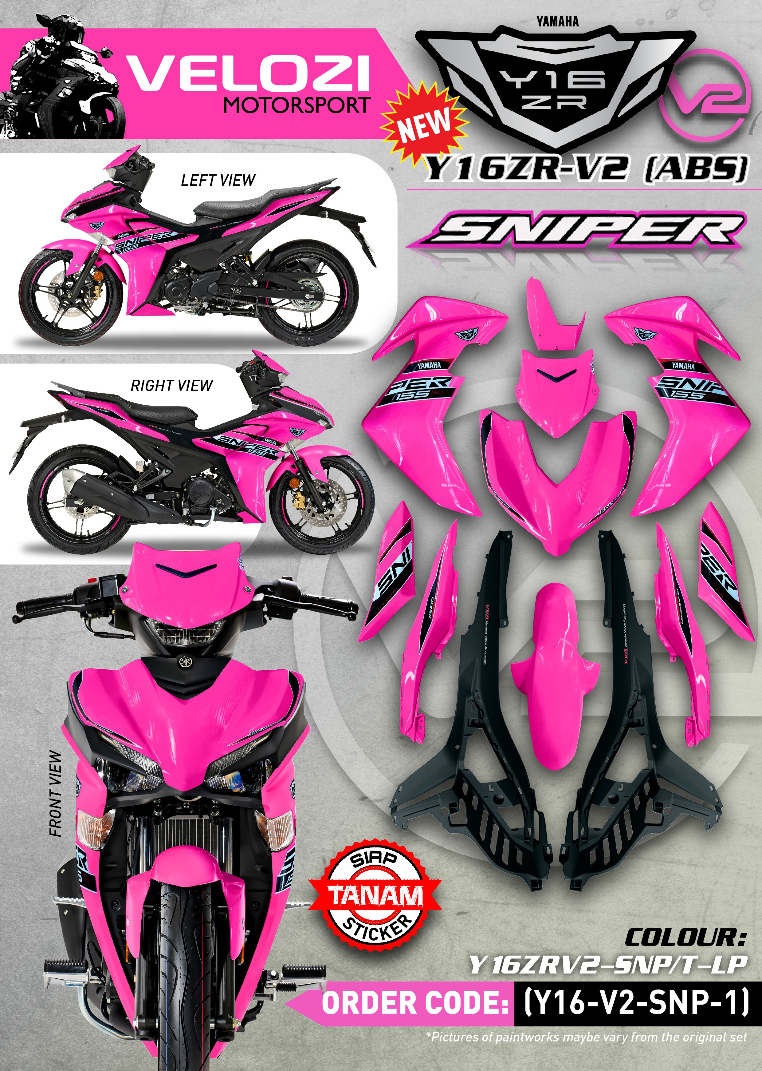 COVERSET YAMAHA Y16 V2 ABS DESIGN SNIPER PINK Y16-V2-SNP-1 TANAM KILANG ...