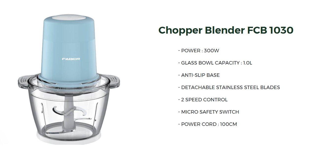 Faber Mini Chopper Electric Food Chopper Blender 300W 1.0L Hygienic ...