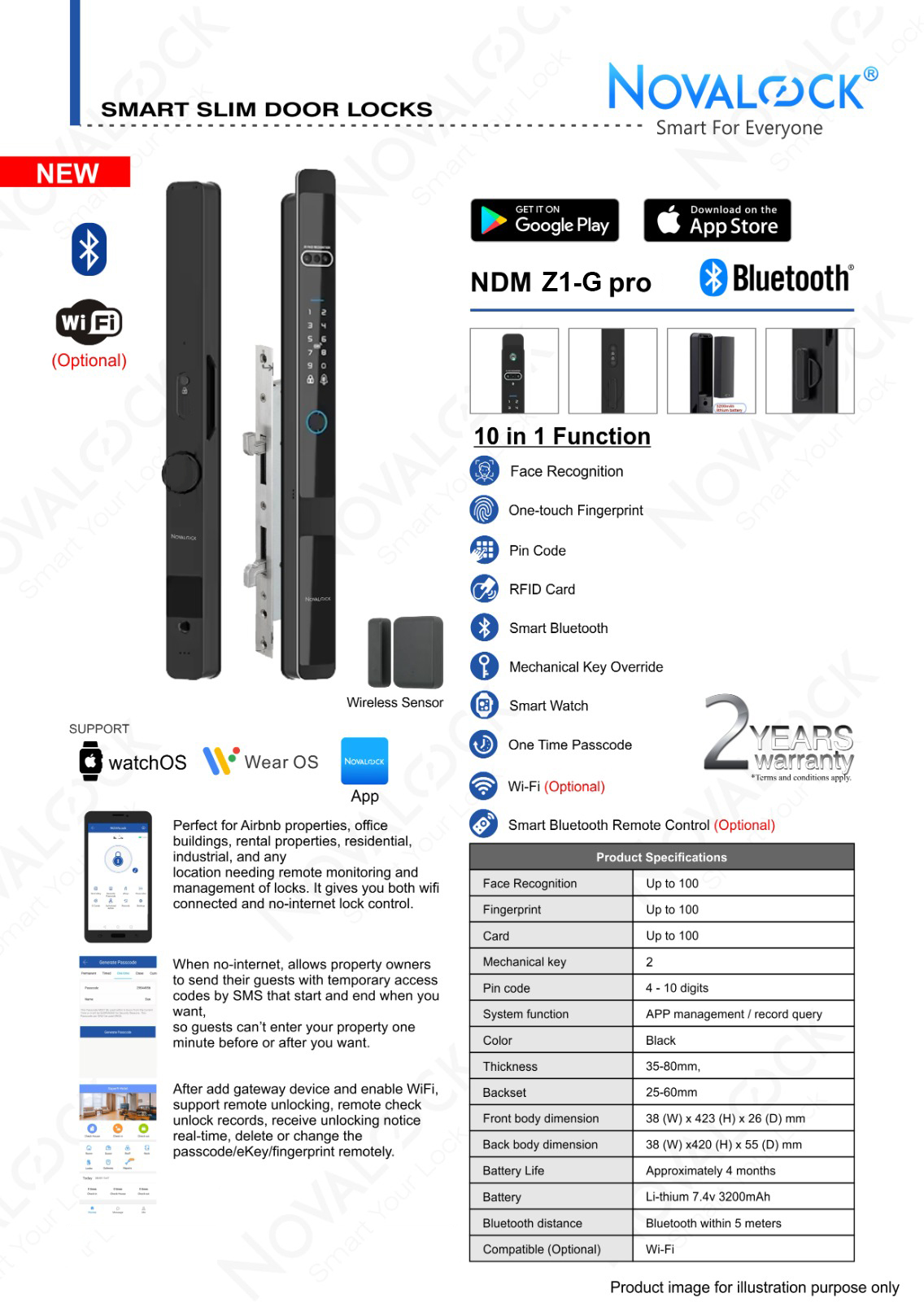 Novalock NDM Z1-G PRO SMART SLIM DOOR LOCK (FACE RECOGNITION ...