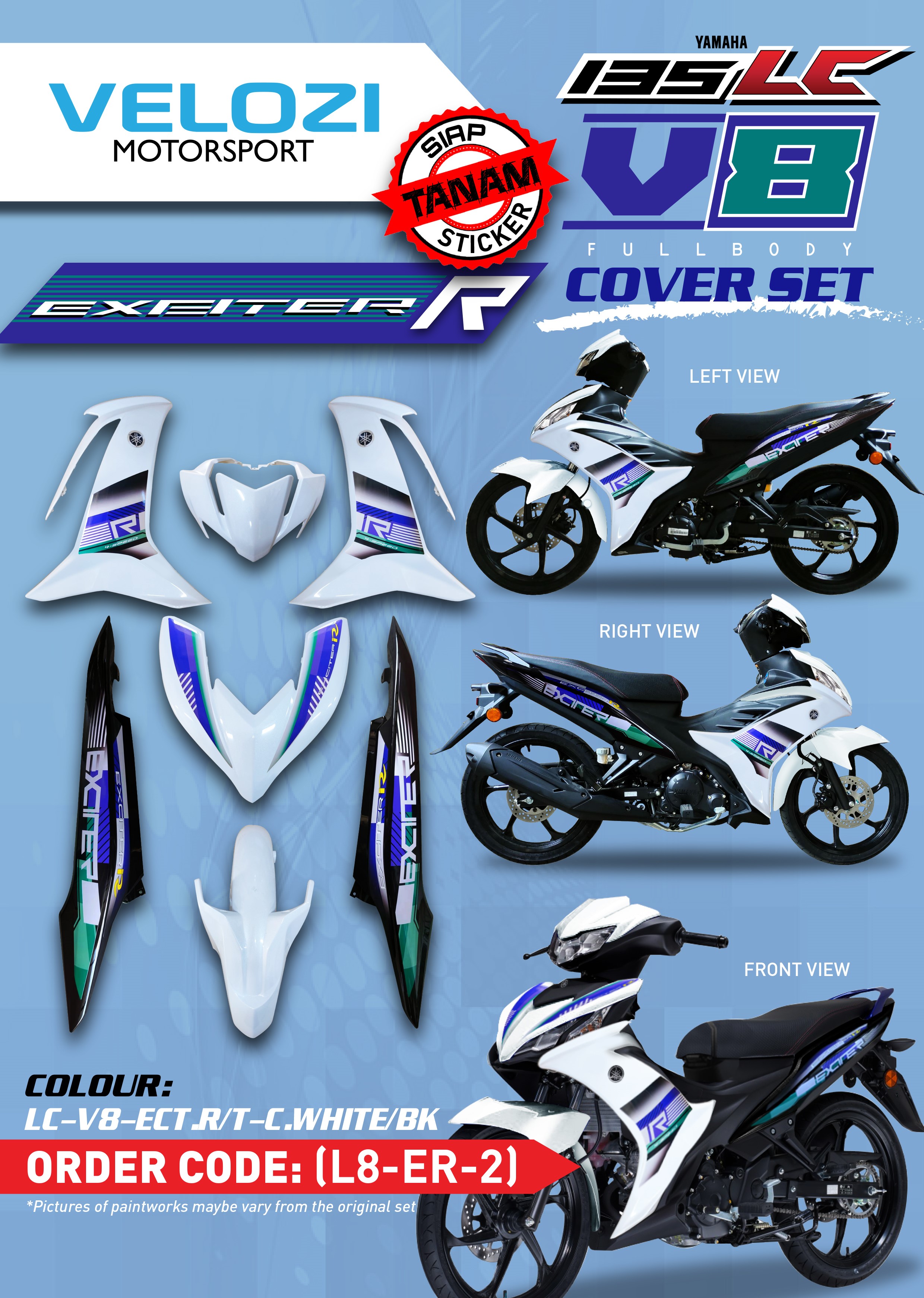 COVERSET YAMAHA LC V8 FI STD DESIGN L8-ER-2 EXCITER R WHITE BLACK ...