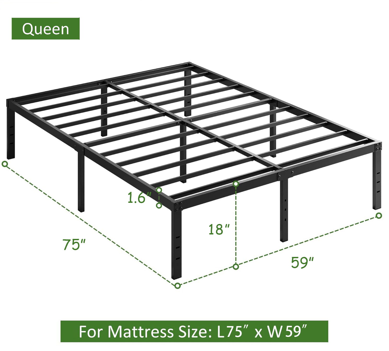 18inch Metal Bed Frame Queen Size Rangka Katil Besi Logam Queen/King ...