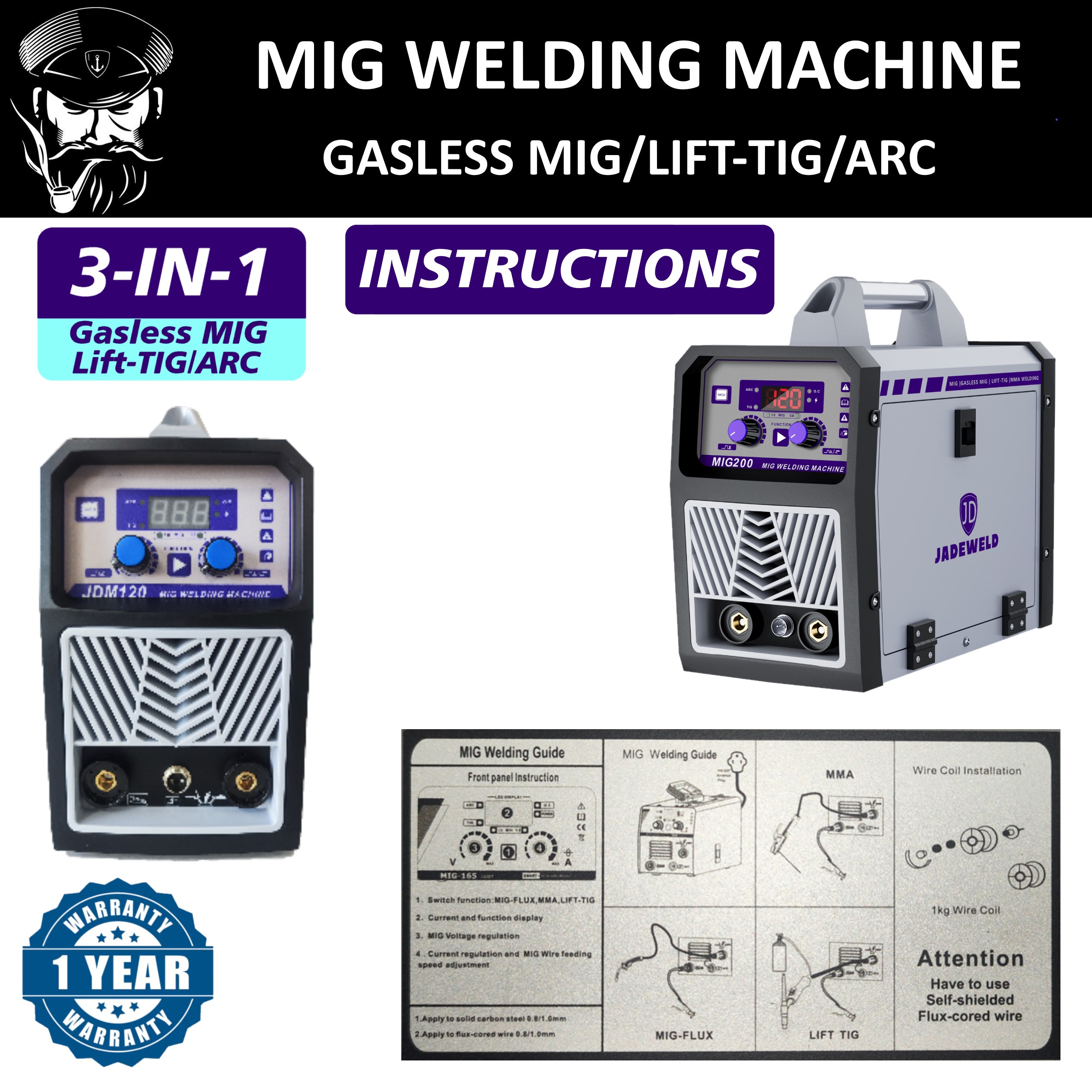 MIG/JDM120 3in1 IGBT Gasless MIG 1kg/TIG/ARC/MMA Welding Machine set ...