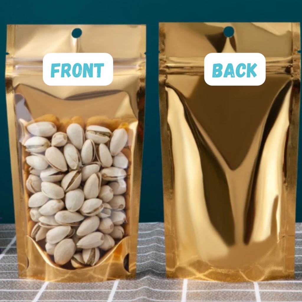 (50pcs) Gold Semi Metalised Standing Zip Lock Bag Matt Gold Aluminium ...