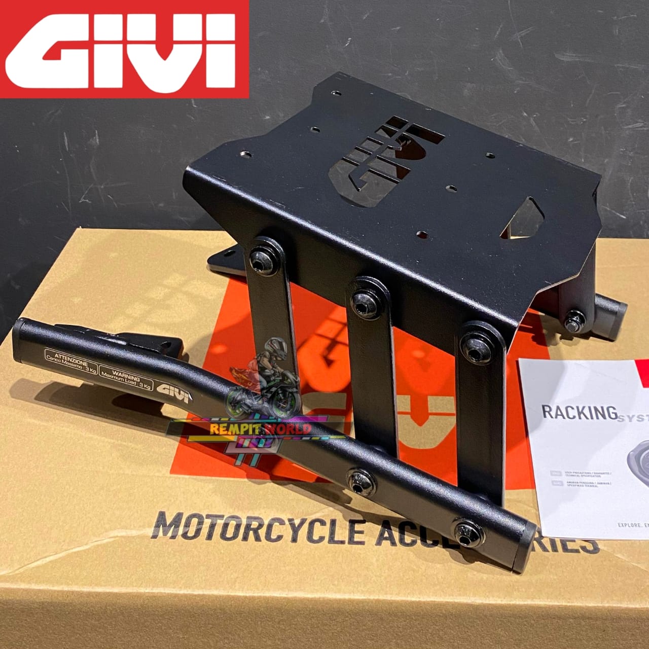 COMBO SET BOX ALLUMINIUM 55L + MONORACK GIVI LIPAT RS150/RSX GIVI 100 ...