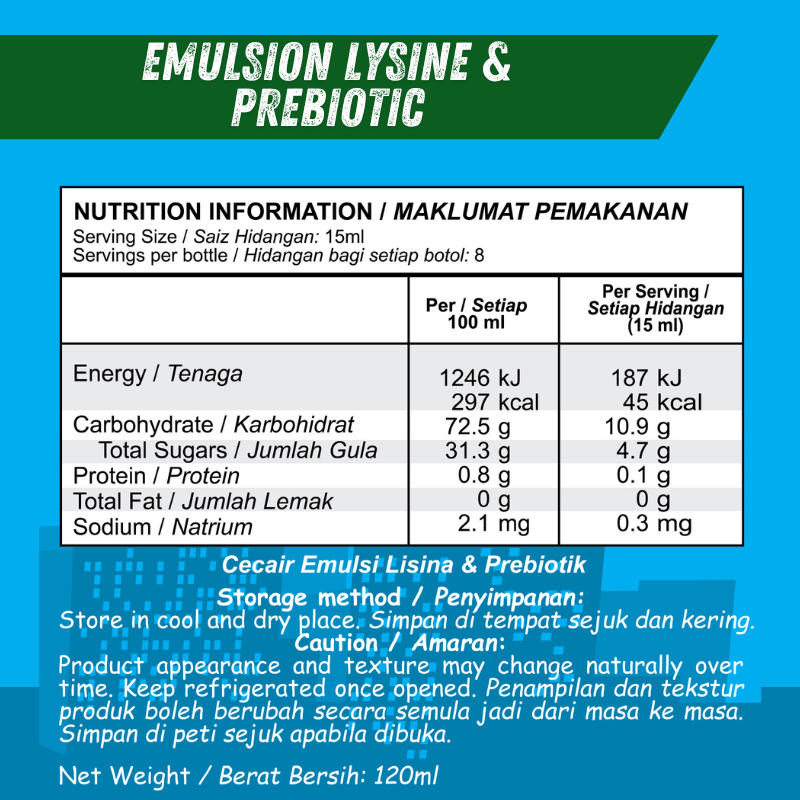 One Q Wellness Emulsion With Lysine & Prebiotic 120ml | appetite ...