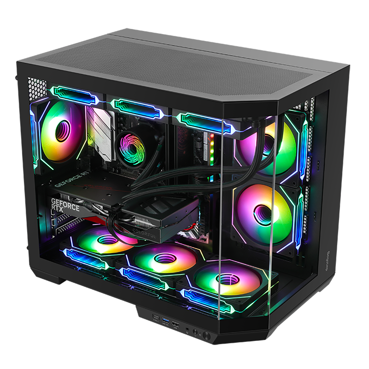 Segotep Lumi 3T Black/White M-ATX Casing 6xARGB Fan Glass Panel USB3.0 ...