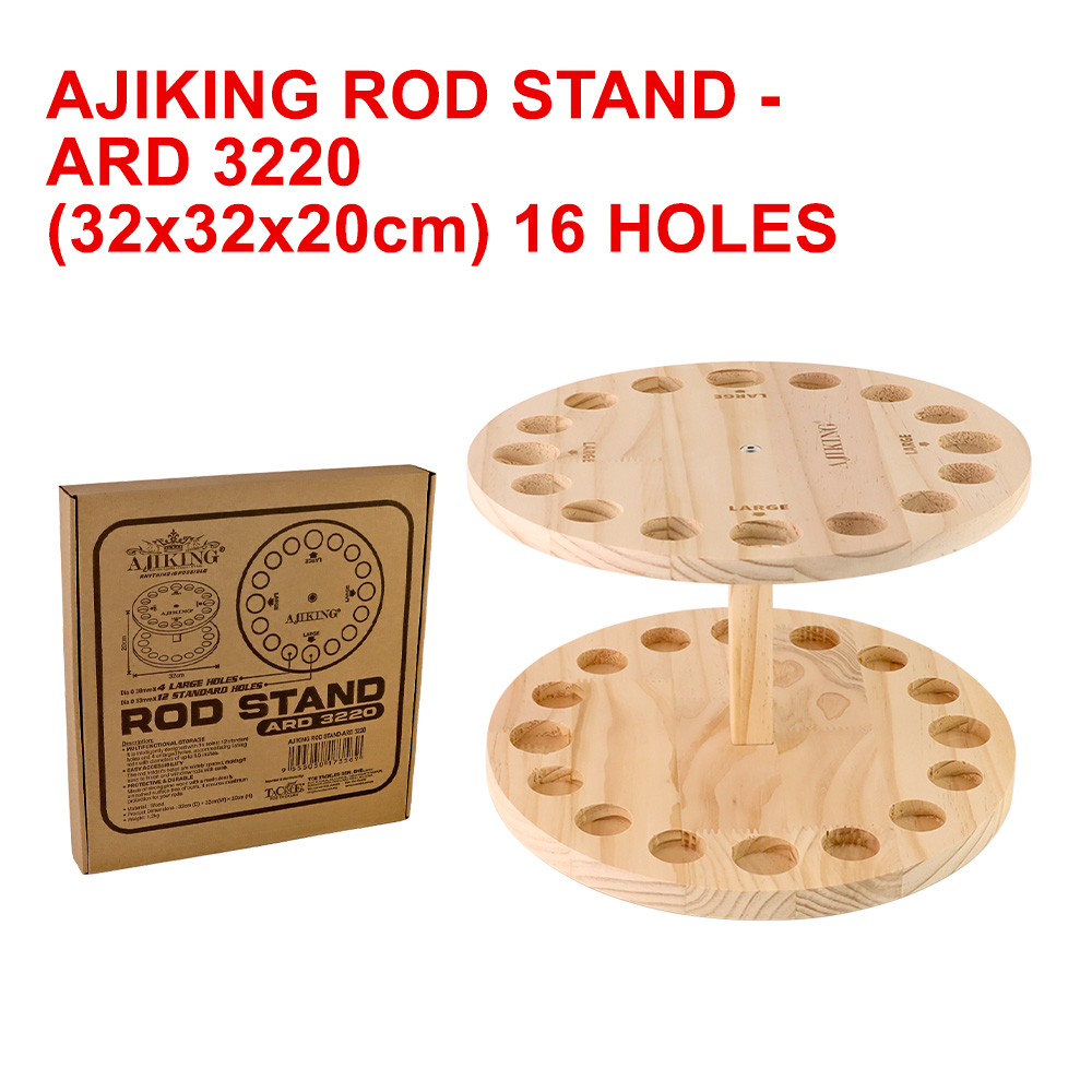 Ajiking Rod Stand ARD 3220 Rak Pancing Kayu 2Tingkat 16 Lubang Wooden ...