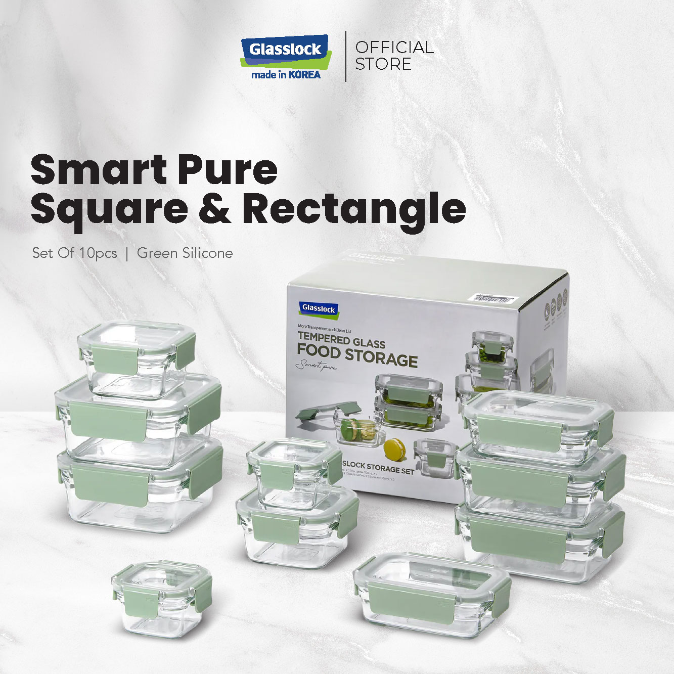 (Oven Safe)Glasslock Airtight Food Container Smart Pure Square ...