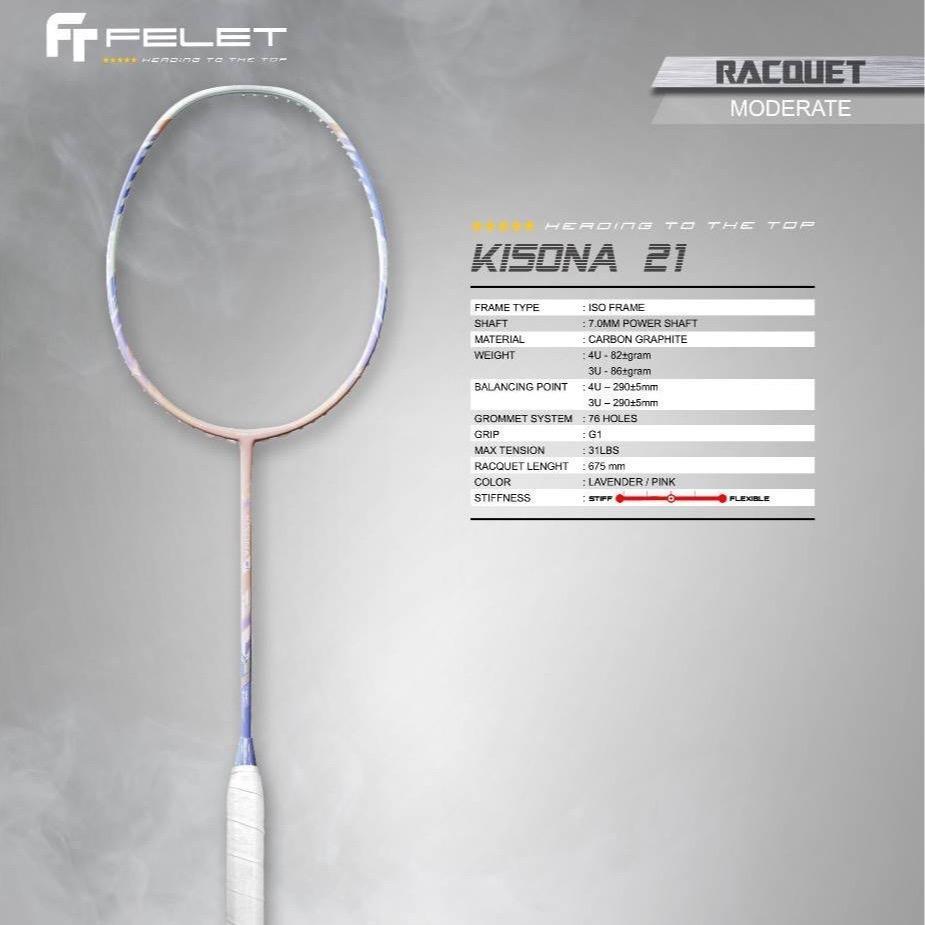 FELET Kisona 21 Lavender / Pink Best Female Badminton Racket Original ...