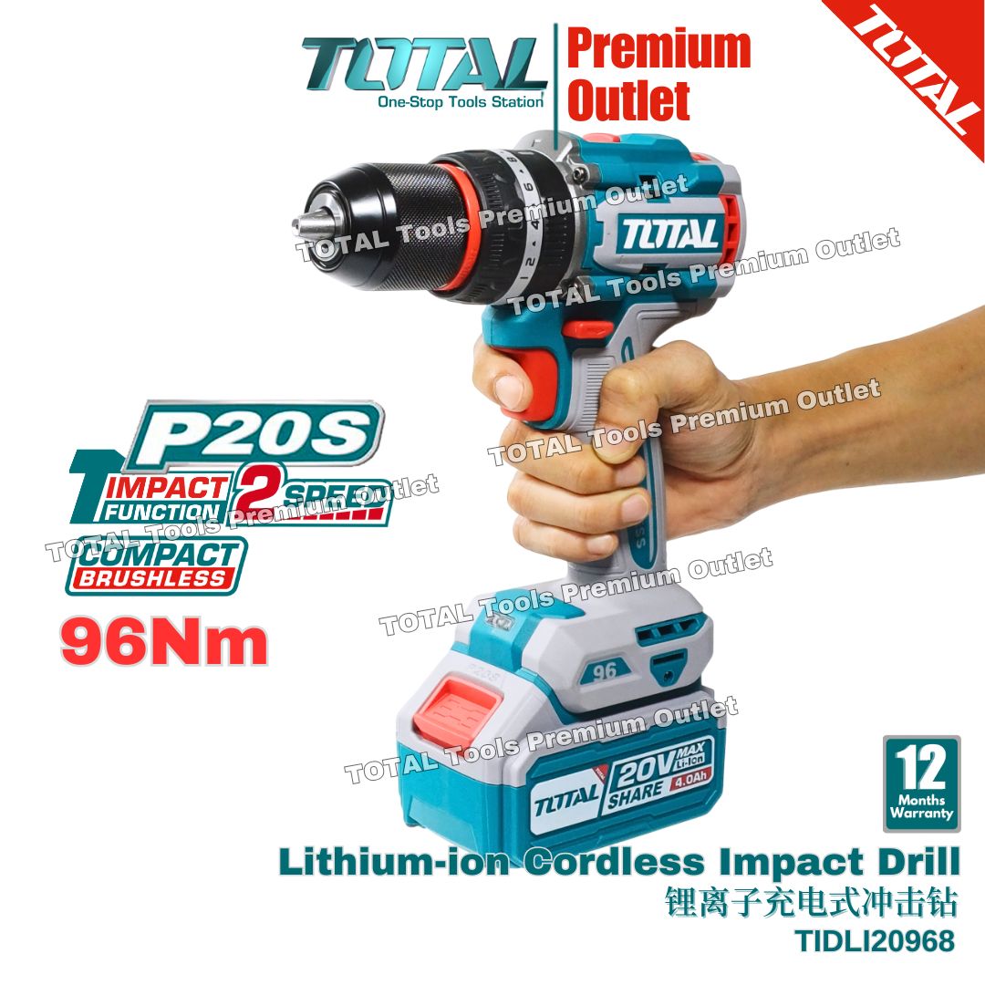 TOTAL Tools 96Nm Compact BL motor Cordless Impact Drill Metal Chuck ∅0. ...