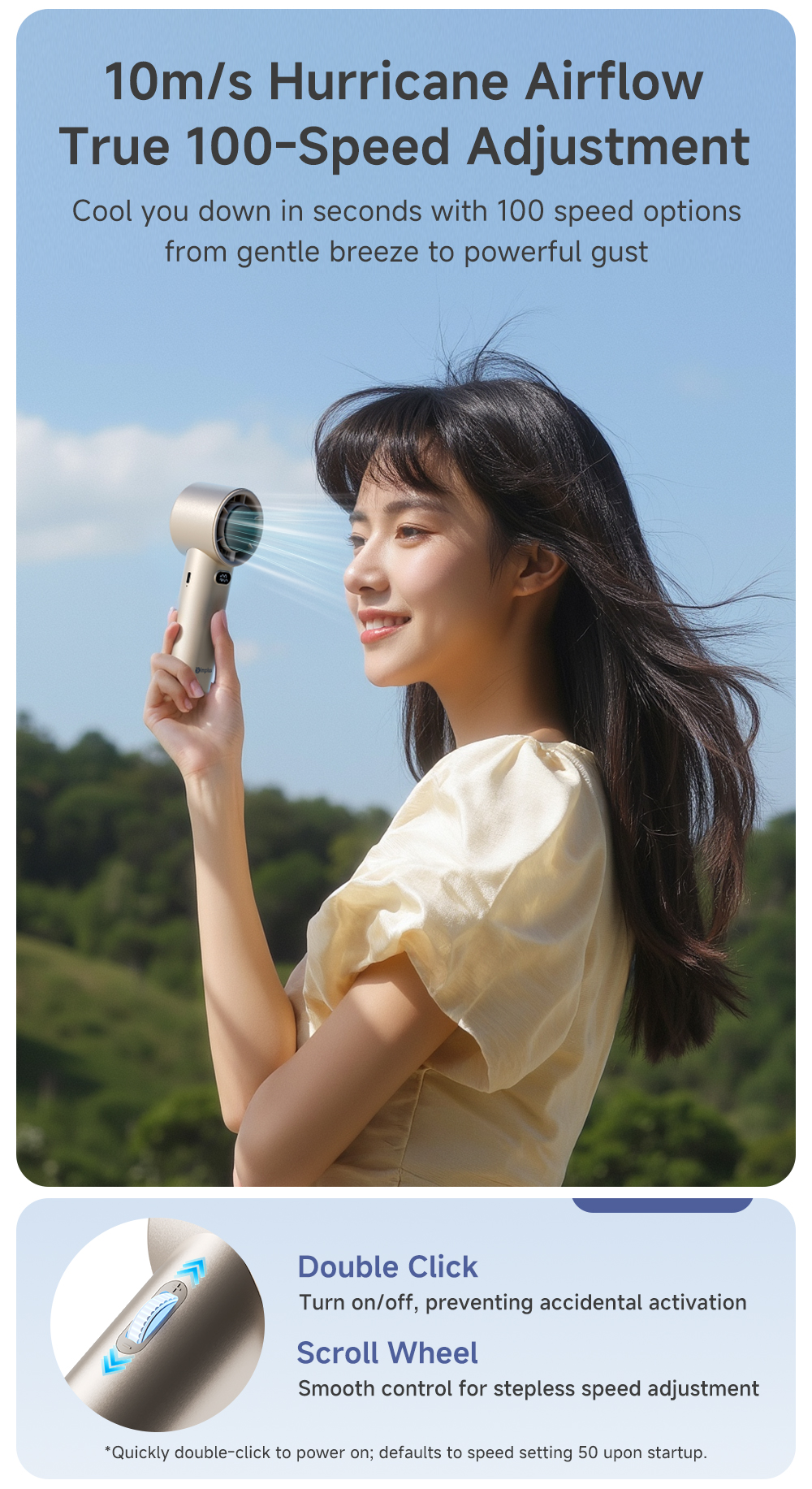 Simplus Handheld Mini Fan 10m/s High Speed 5000mAh 15H Battery Life Type-C Charging 100 Stepless ...