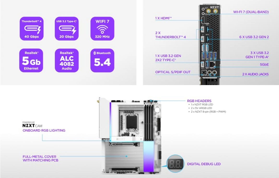 NZXT N9 Z890 Intel Z890 LGA1851 ATX Gaming RGB Motherboard Mobo 20+1+1 ...