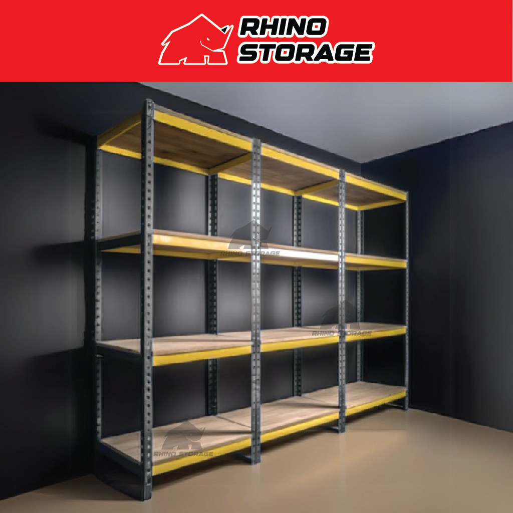 RHINO STORAGE BLACK YELLOW 4 Level Boltless Rack Heavy Duty Rak Besi ...