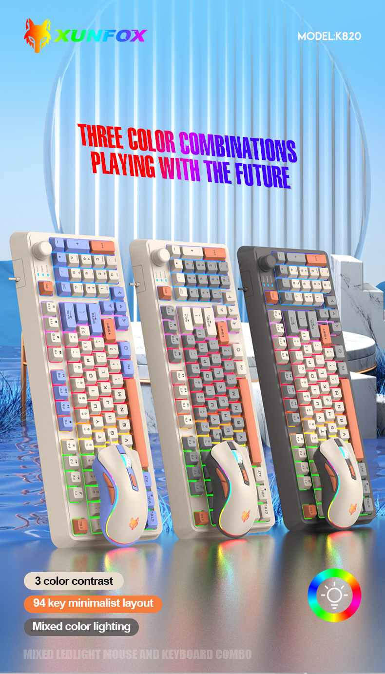 XUNFOX K820 mechanical keyboard /Bluetooth+2.4G+Wired/94Keys/104Keys/ RGB LED /Gaming Keyboard ...