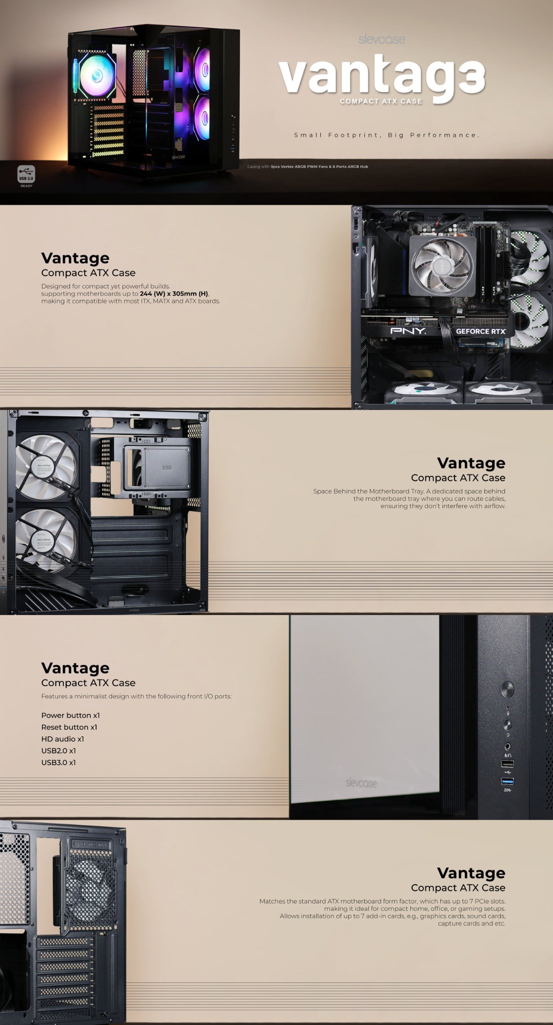 (READY STOCK) SLEVCASE Vantage Luxury Compact ATX Case (3x ARGB FAN ...