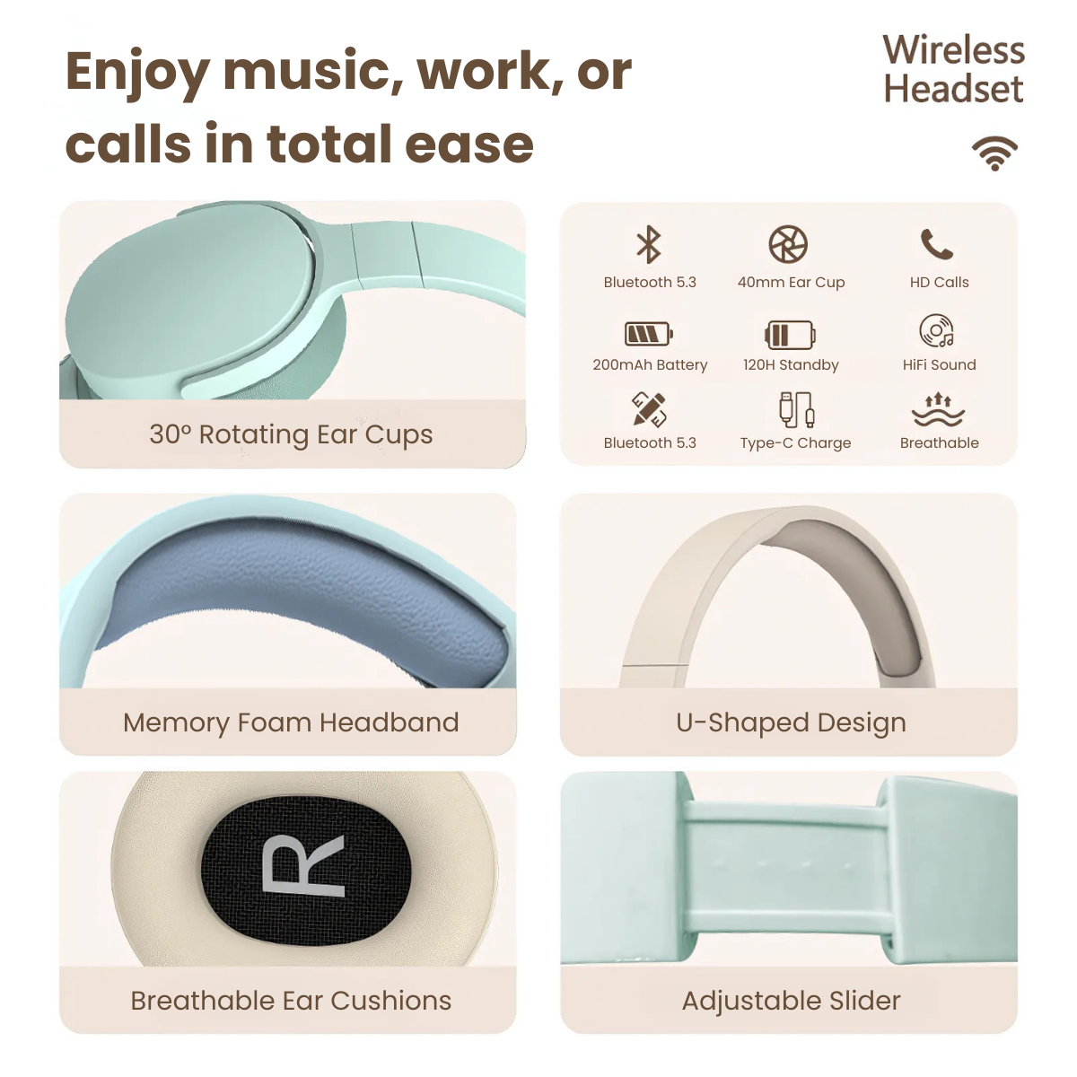 TMS Wireless Bluetooth Headphone Over Ear Foldable Noise Reduction ...