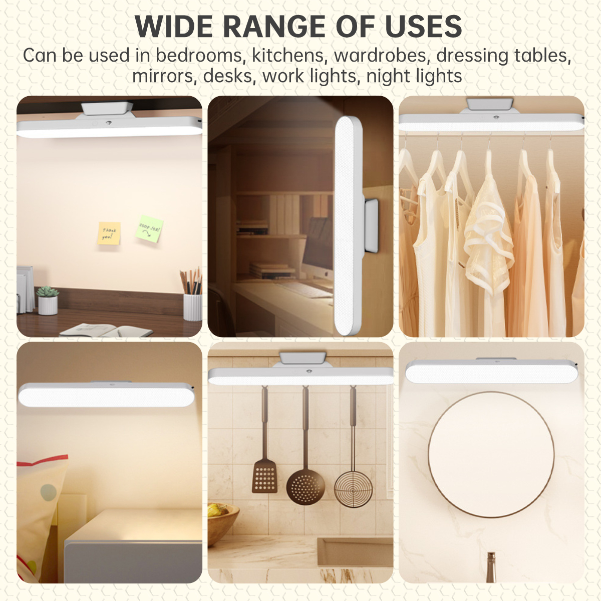 Magnetic Led Strip Light for Bedroom 3 Colors USB Rechargeable Table ...