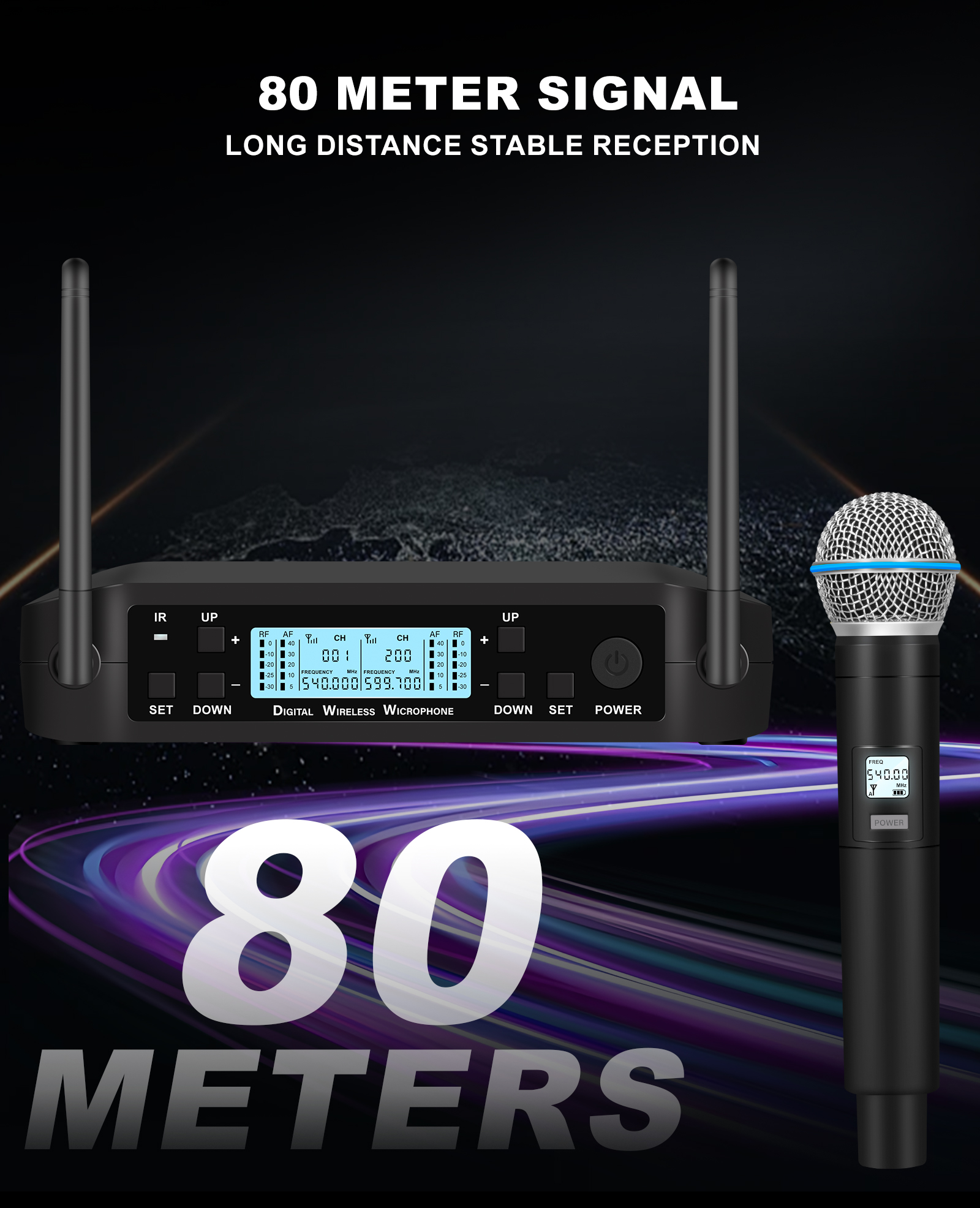 UHF wireless handheld microphone system,200 frequencies, long distance ...