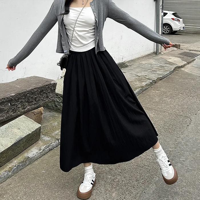 Sari Chic A-line Skirt Korean style Women Solid Color A-line Skirt High ...