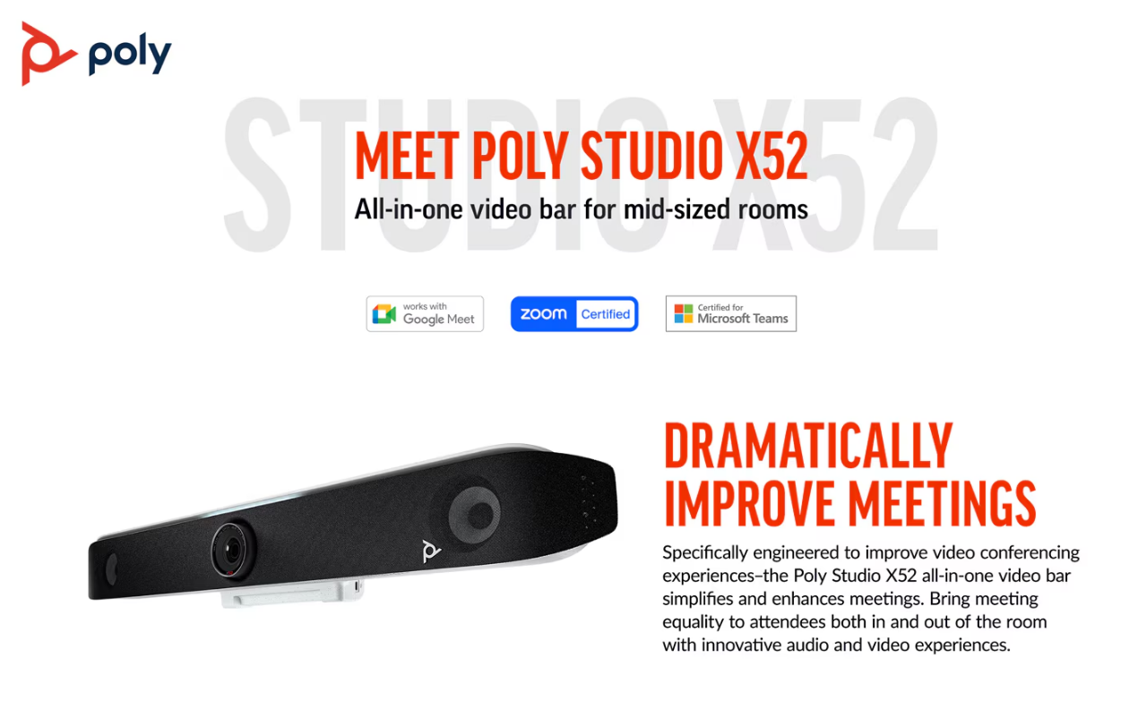 Poly Studio X52 All-In-One Video Bar | Poly Studio X52 All-In-One Video ...