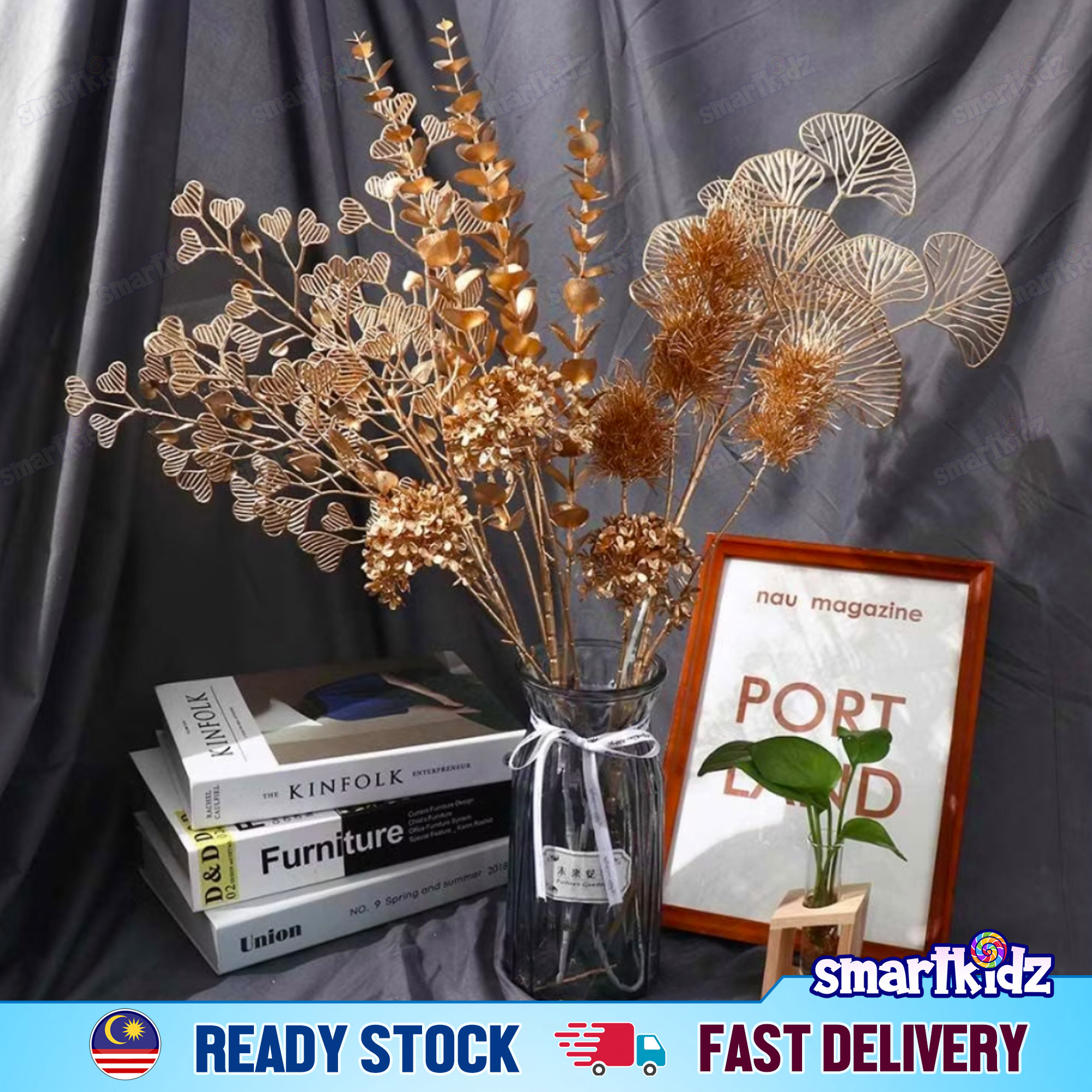Gold Artificial Leaves & Flower CNY Decor - Lotus Ginkgo Persian ...