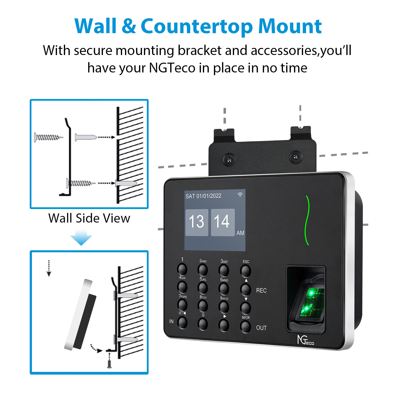 NGTeco Thumbprint Time Attendance Machine Fingerprint With Night Shift ...