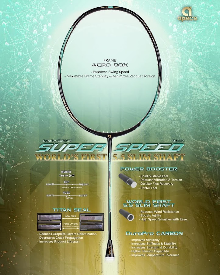 APACS Racket WORLD'S SLIMMEST SHAFT 5.5mm SUPER SPEED ( 100% Original ...