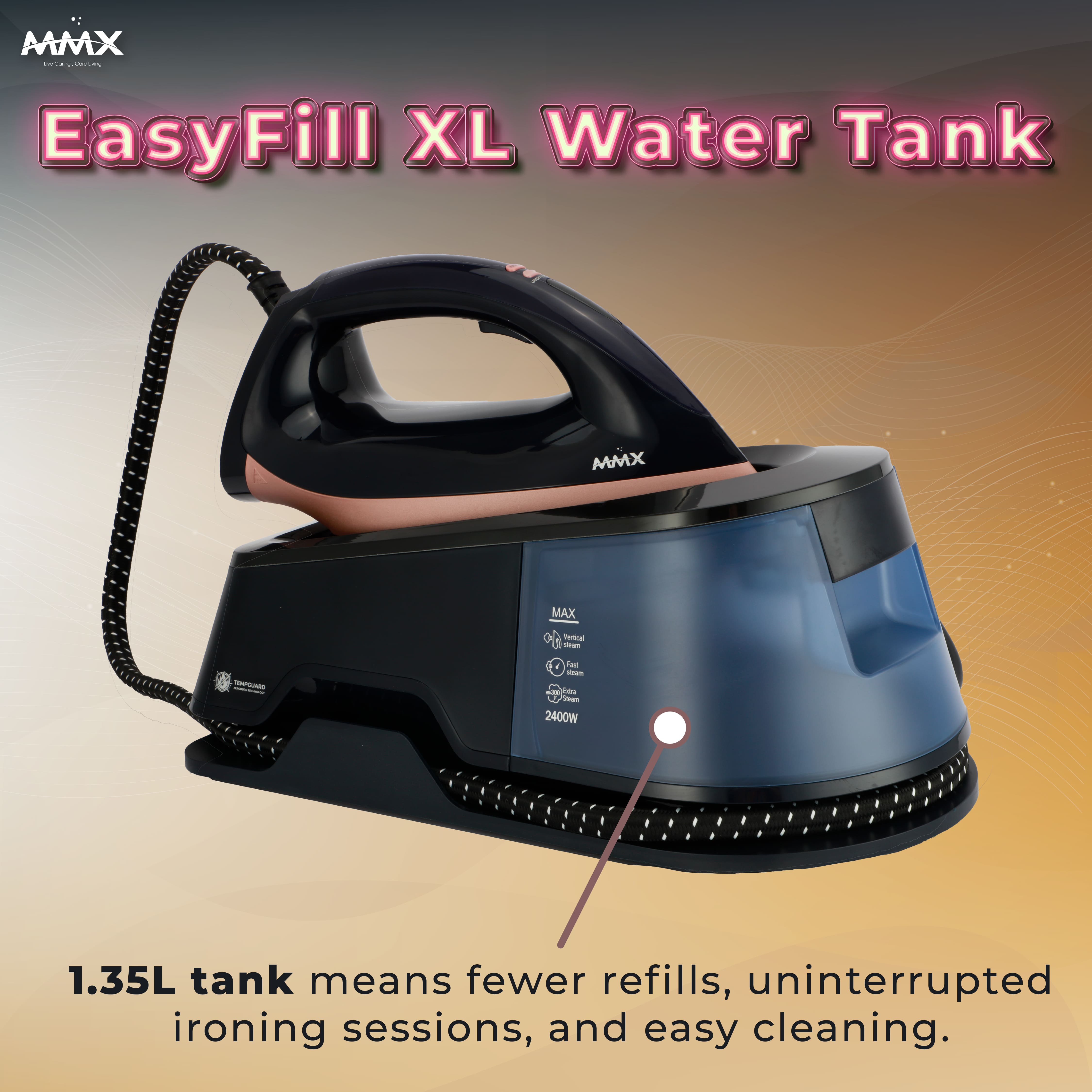 [TempGuard ZeroBurn Technology] MMX SteamXpert 9007G: 2400W 6-Bar 300g ...