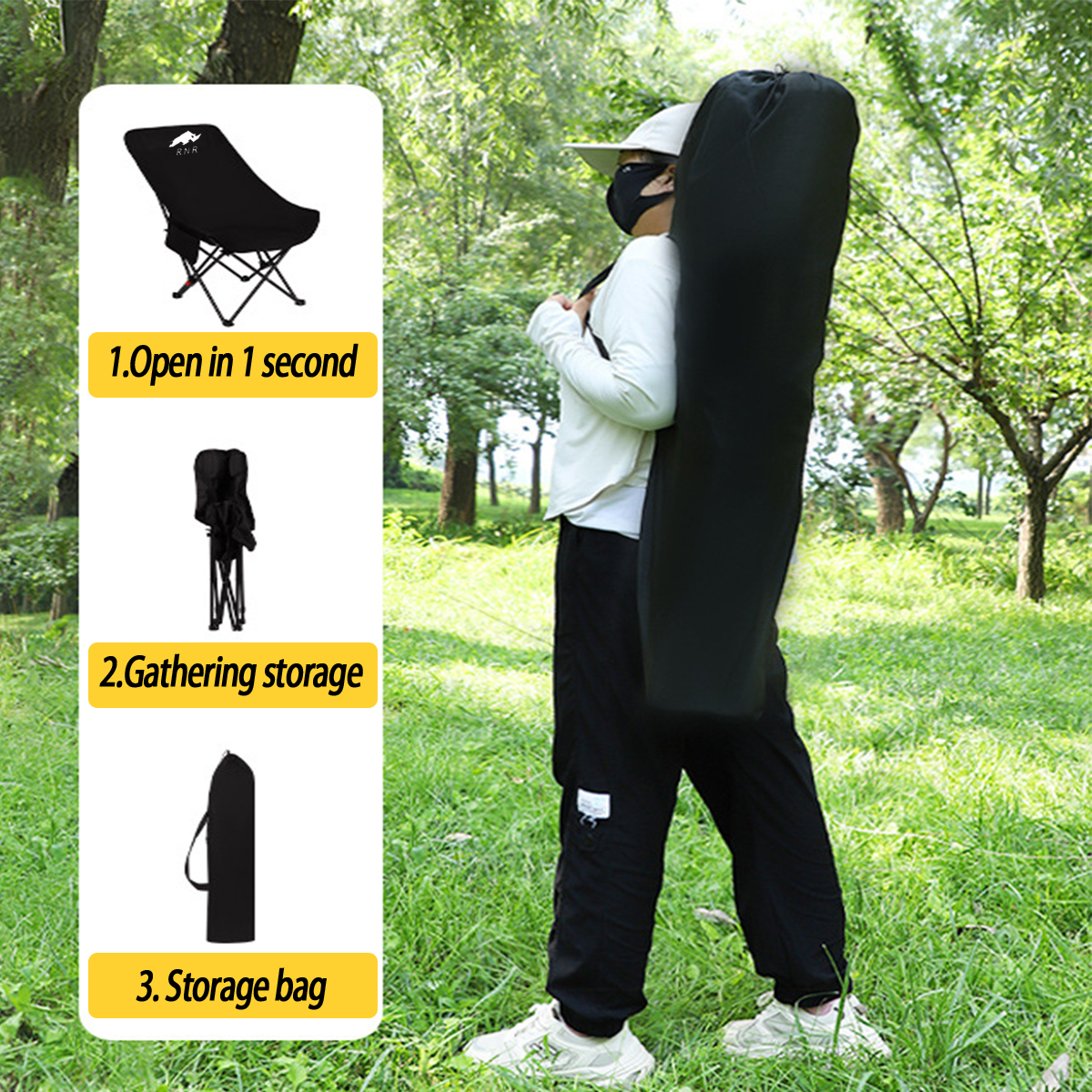 3 Adjustments Outdoor Folding Chair Camping Chair Portable Folding Moon ...