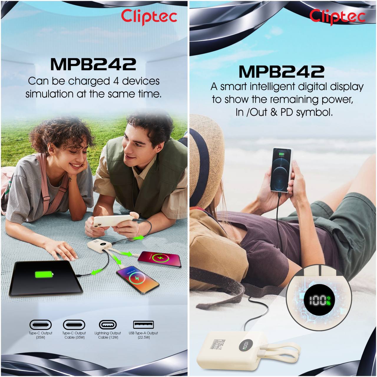 CLIPTEC MPB242 10000MAH PD35W+22.5W FAST CHARGING POWER BANK WITH TYPE ...