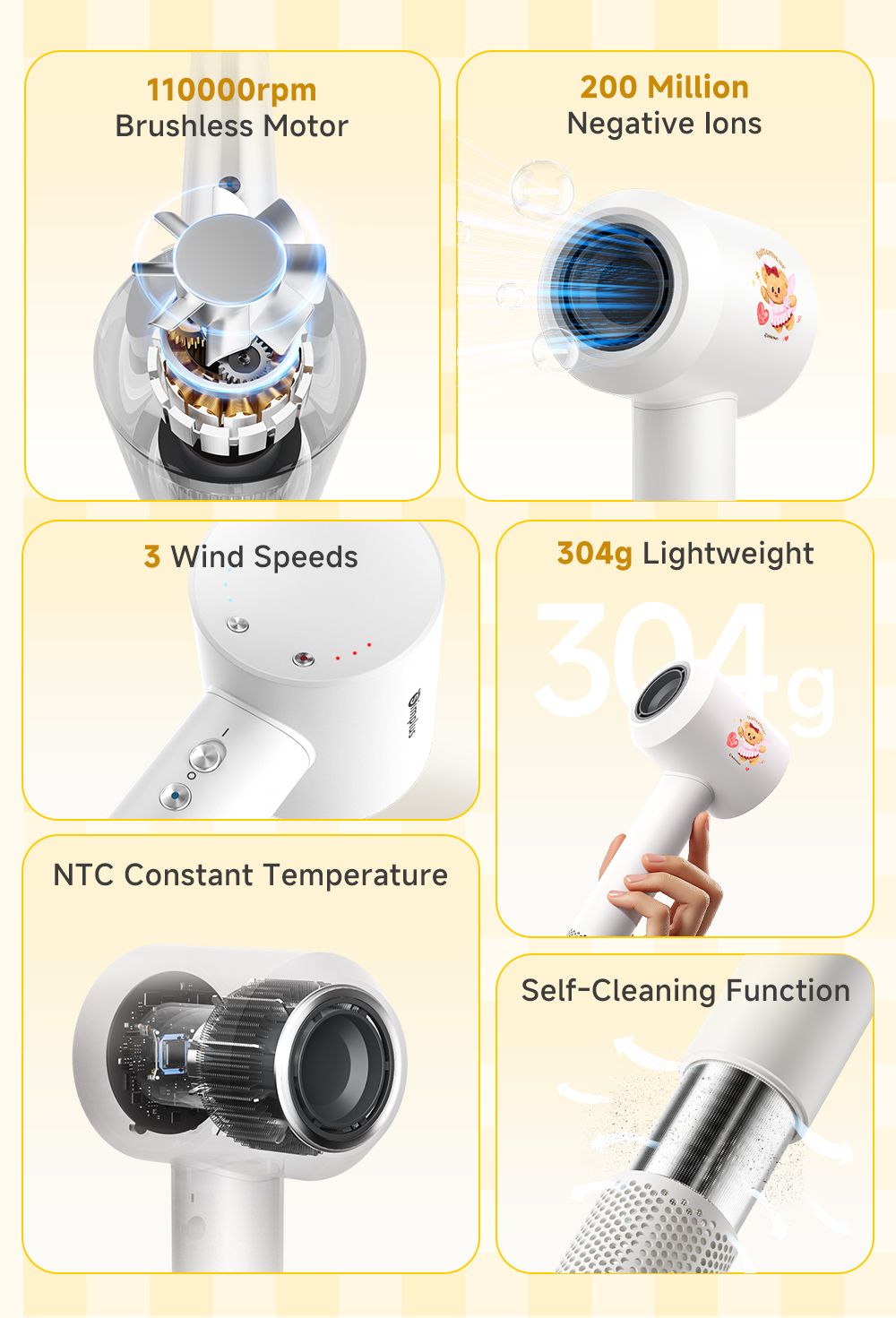 【Simplus×Butterbear】High Speed Hair Dryer 64.5M/S Wind Speed 200 Million Negative Ions Hyper-SIM ...