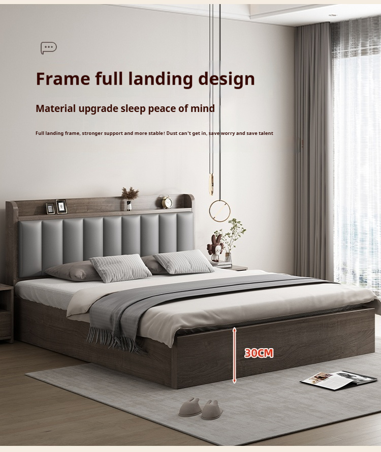 𝐁𝐌𝐙𝐀𝐑 Solid Wood Bed Frame With Headboard&drawers Soft Package Wooden ...