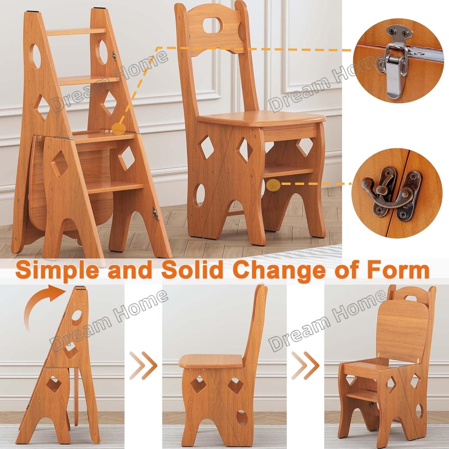 Folding Library Ladder Chair, 4 Tier Portable Step Stool Chair ...