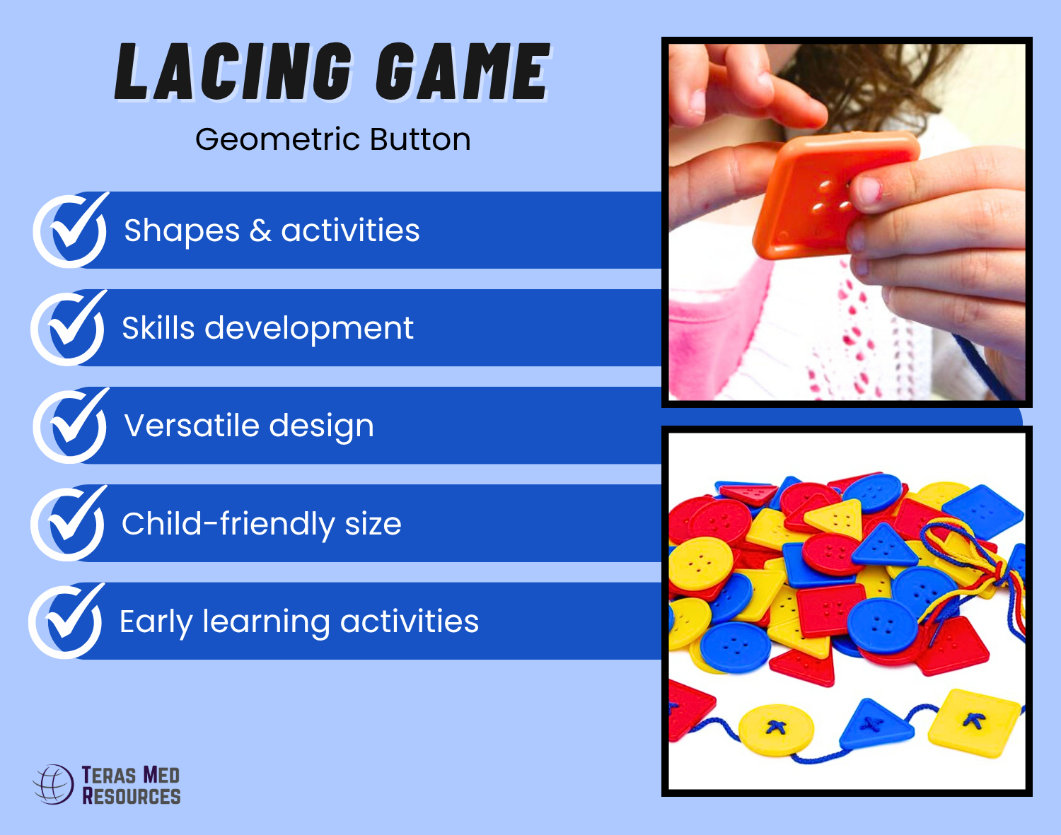 Lacing Geometric Button Threading Toy Kids Fine Motor Skills ...