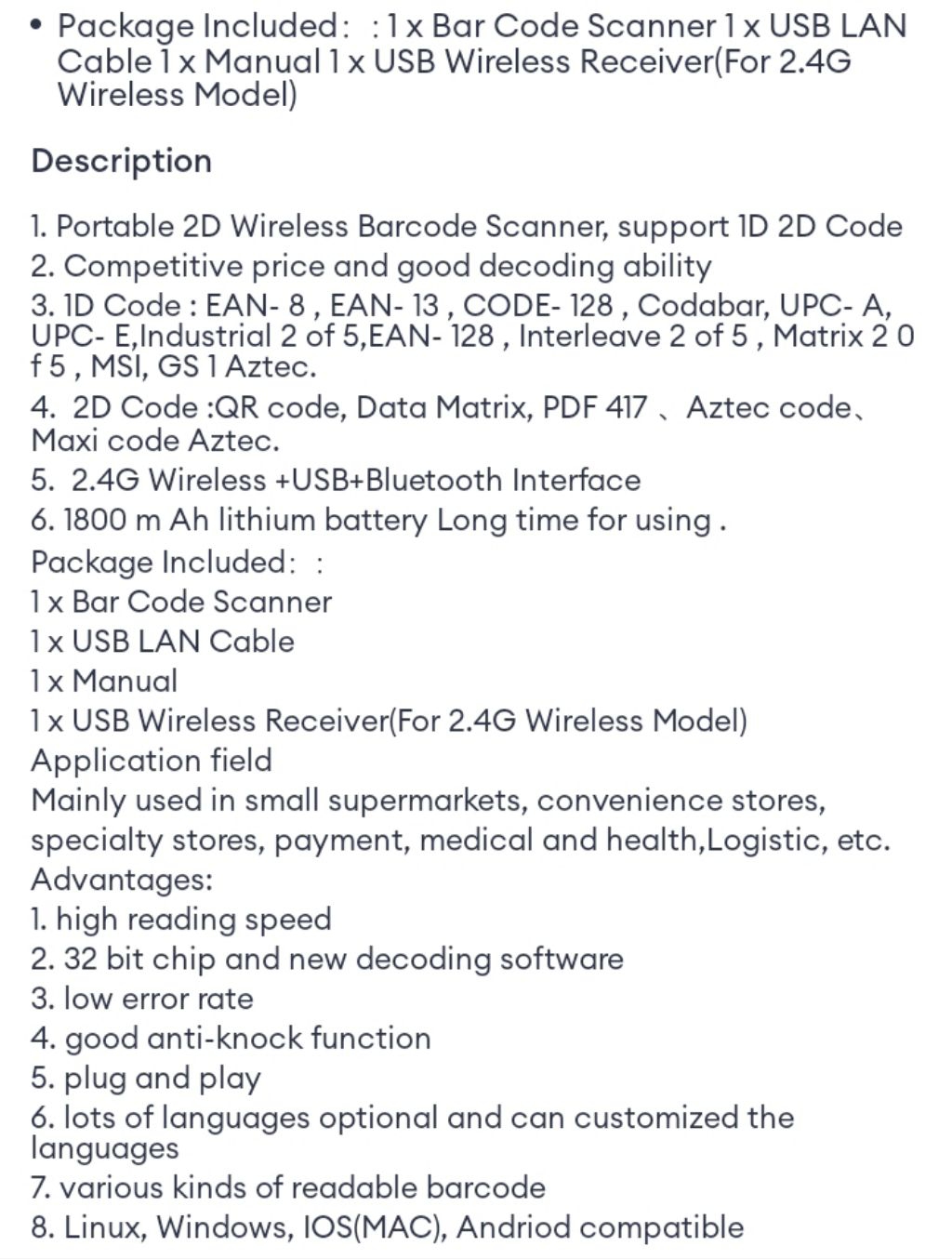 1d 2d Qr Code Bluetooth Barcode Reader Wireless Barcode Scanner Support
