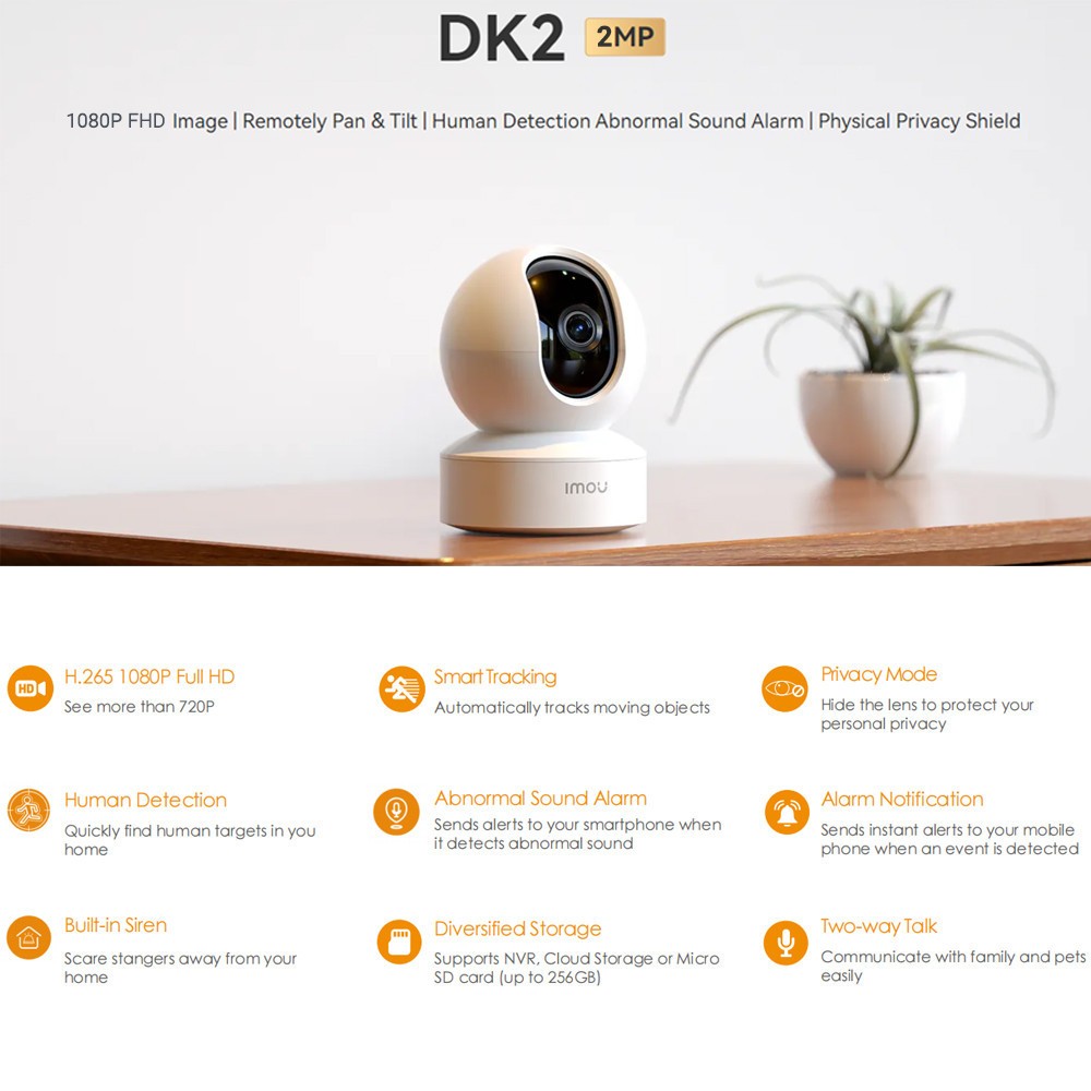 IMOU DK 2 - 2MP 2K Wireless IP Camera AI Human Detection One-touch Call ...