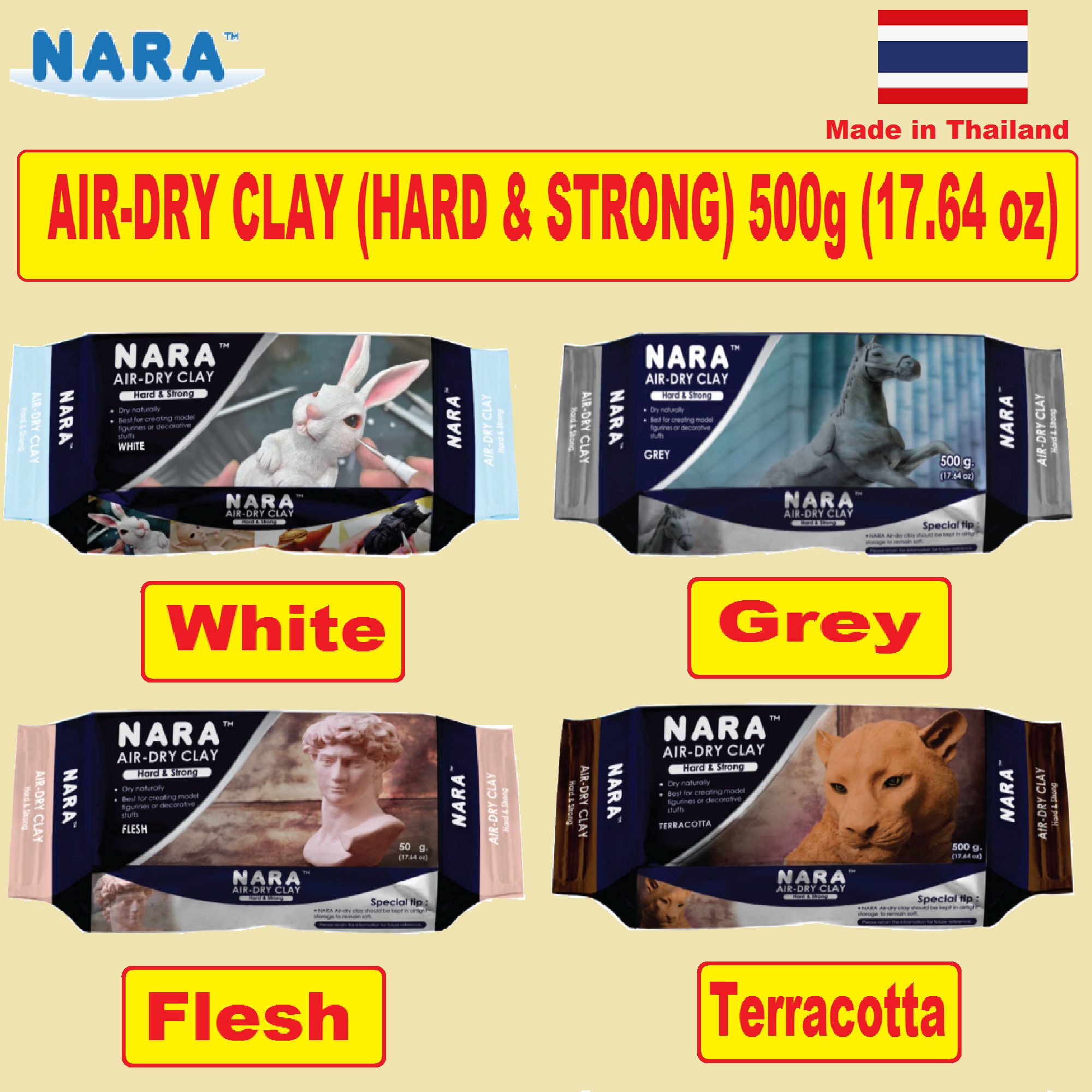 NARA Air Dry Clay (Hard & Strong), 500g. (1.1 lbs.) Block, for ...